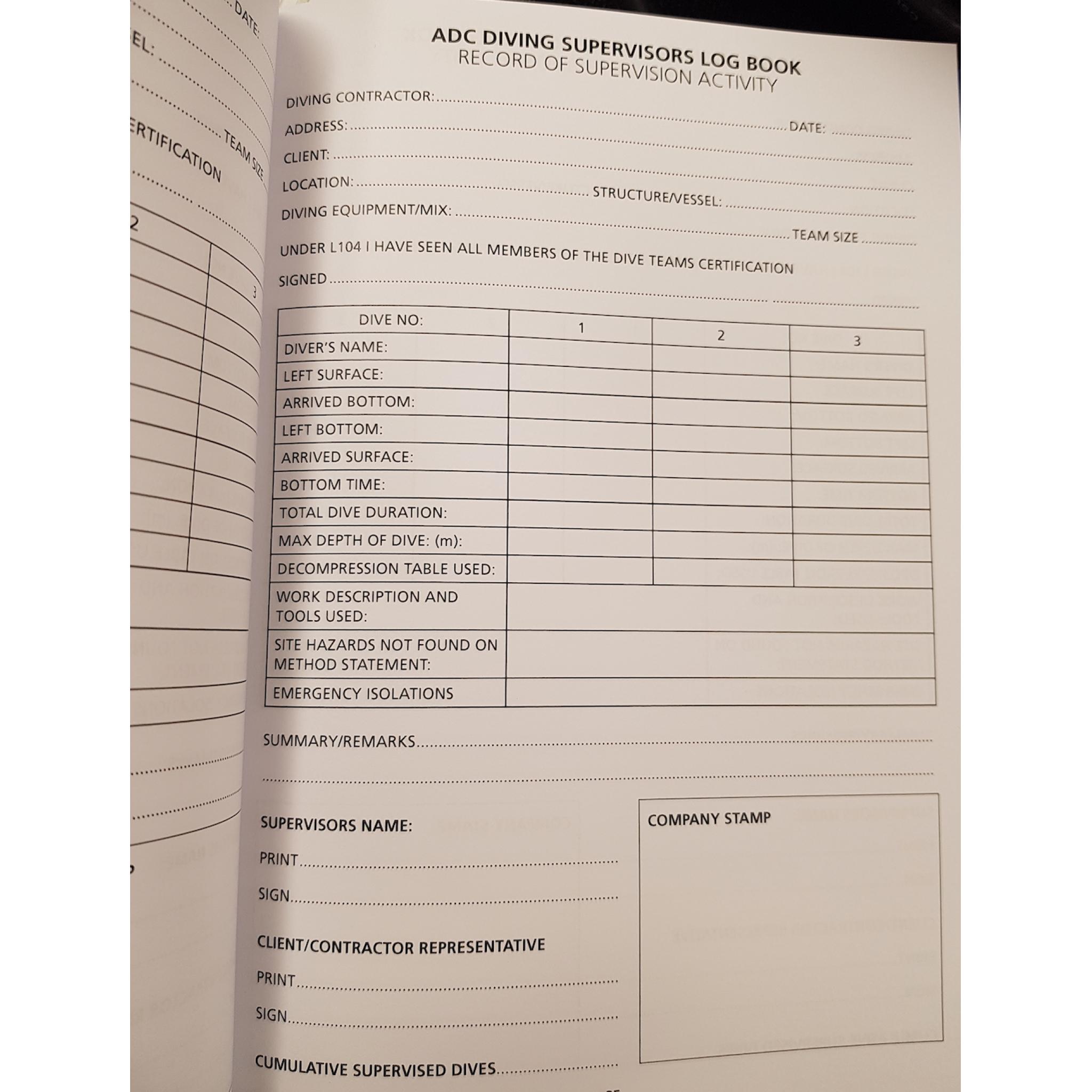 ADC Commercial Diving Supervisor's Logbook